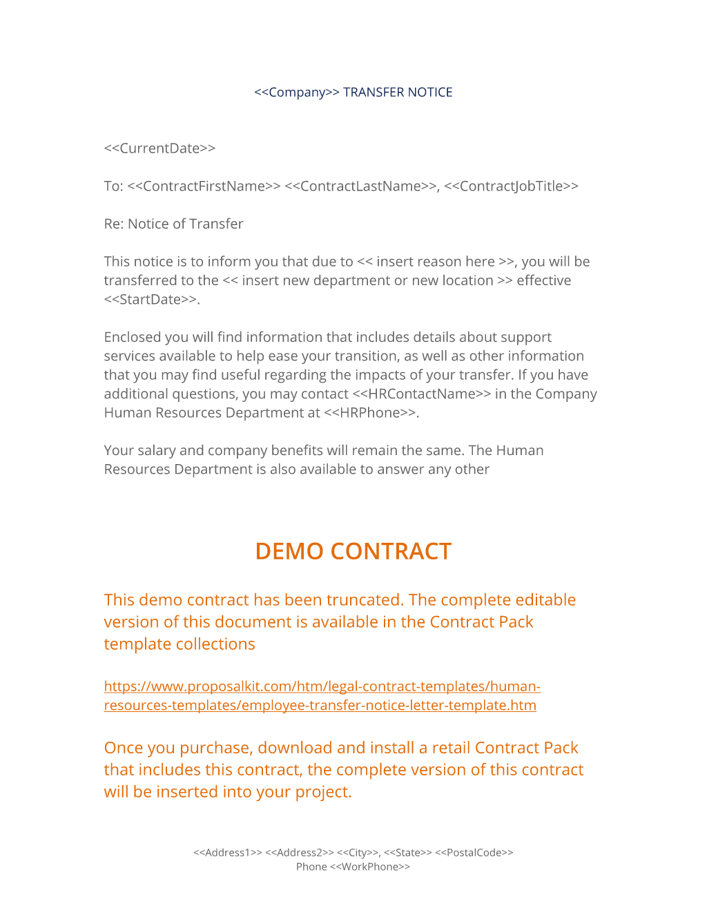 Sample Transfer Letter To Employee