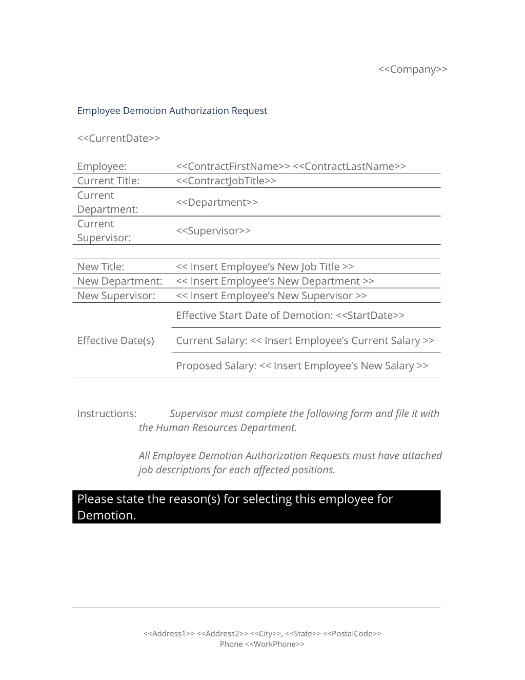 Employee Demotion Authorization Form 3 Easy Steps
