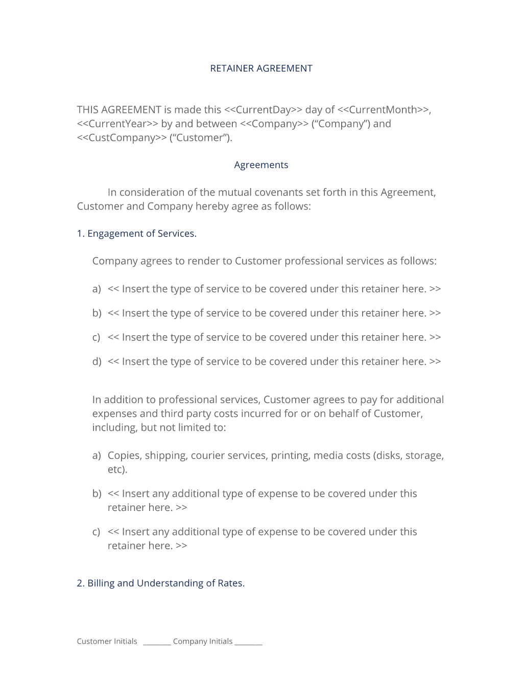 Monthly Retainer Agreement Sample Master Of Template Document