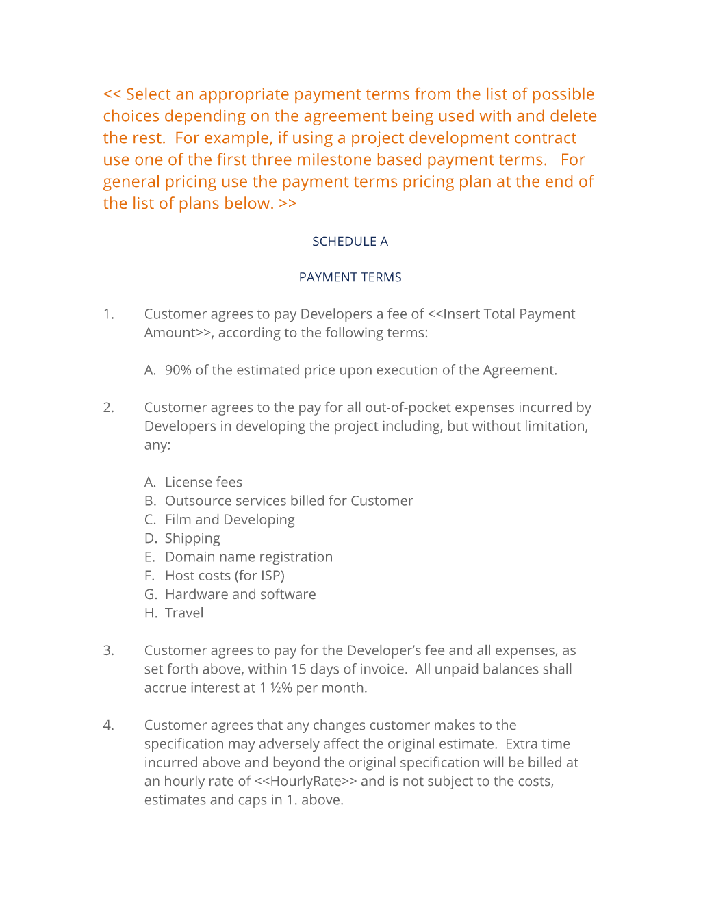 Schedule A Payment Terms Can UK Aus Downloadable Template