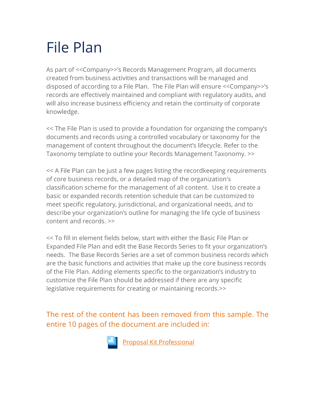 Records Management Expanded File Plan Template Template